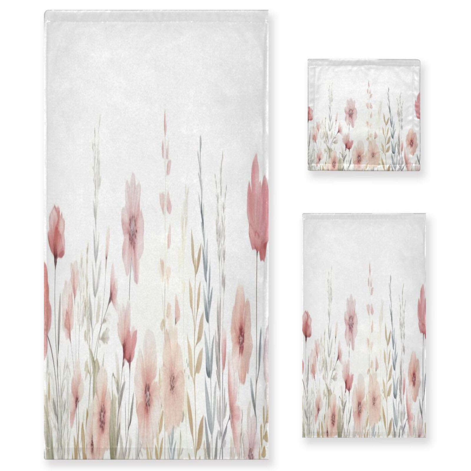 Flradish Pink Flowers Towels 3 Pack Bath Towels for Bathroom Set Soft Cotton Highly Absorbent Lightweight & Quickdry Towel Set 1 Bath Towel,1 Hand Towel,1 Washclothe