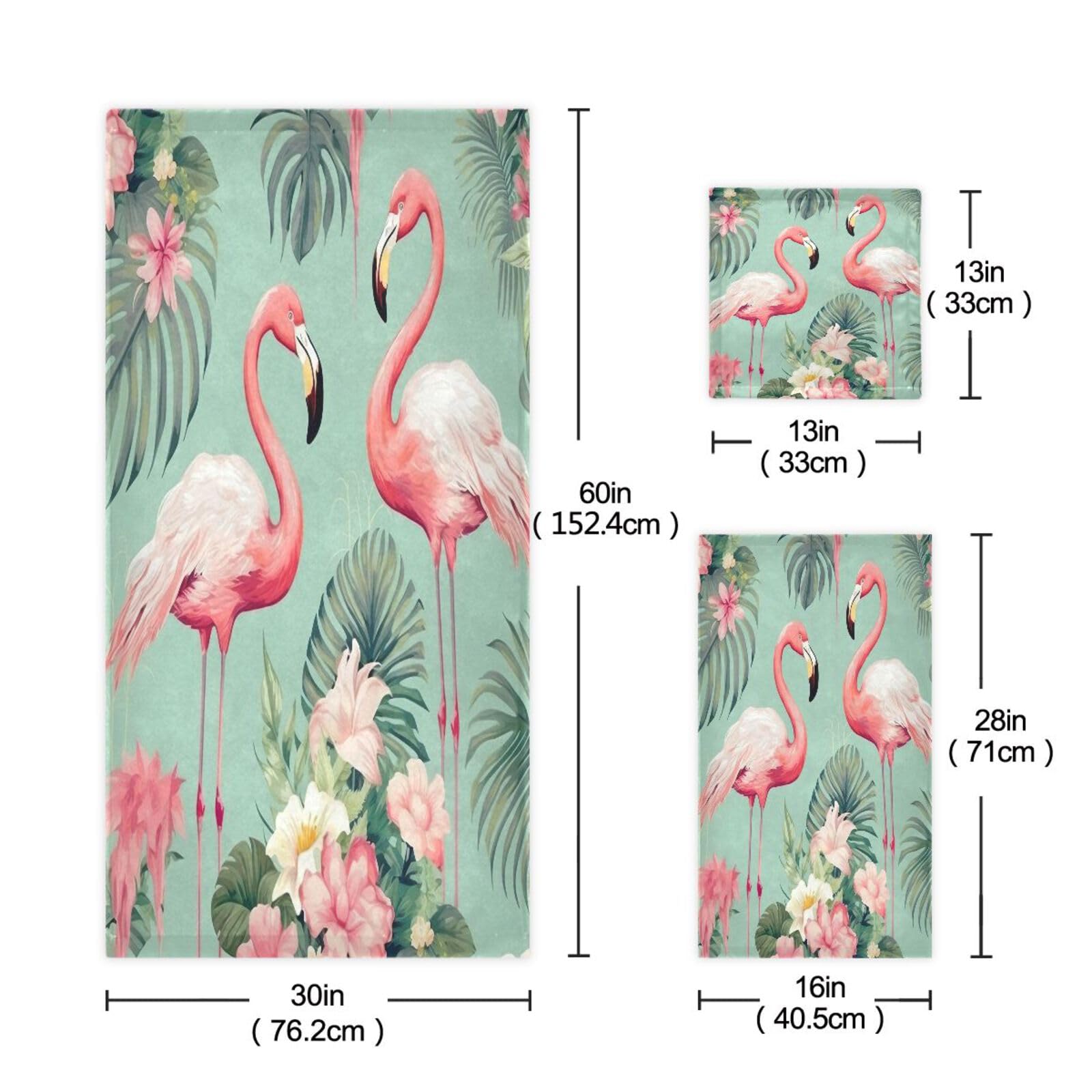 Flradish Flamingos Palm Flowers Towels 3 Pack Bath Towels for Bathroom Set Soft Cotton Highly Absorbent Lightweight & Quickdry Towel Set 1 Bath Towel,1 Hand Towel,1 Washclothe