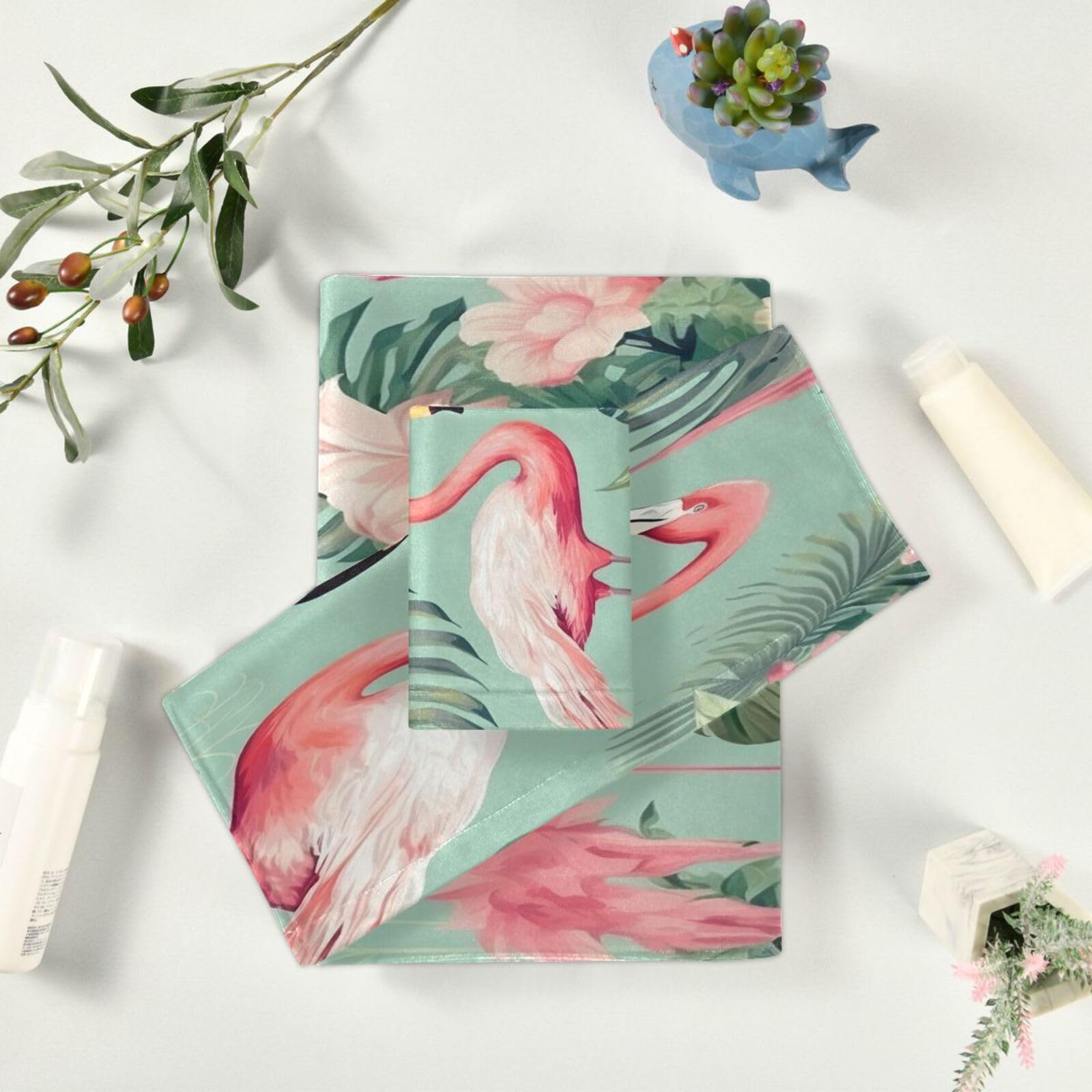 Flradish Flamingos Palm Flowers Towels 3 Pack Bath Towels for Bathroom Set Soft Cotton Highly Absorbent Lightweight & Quickdry Towel Set 1 Bath Towel,1 Hand Towel,1 Washclothe