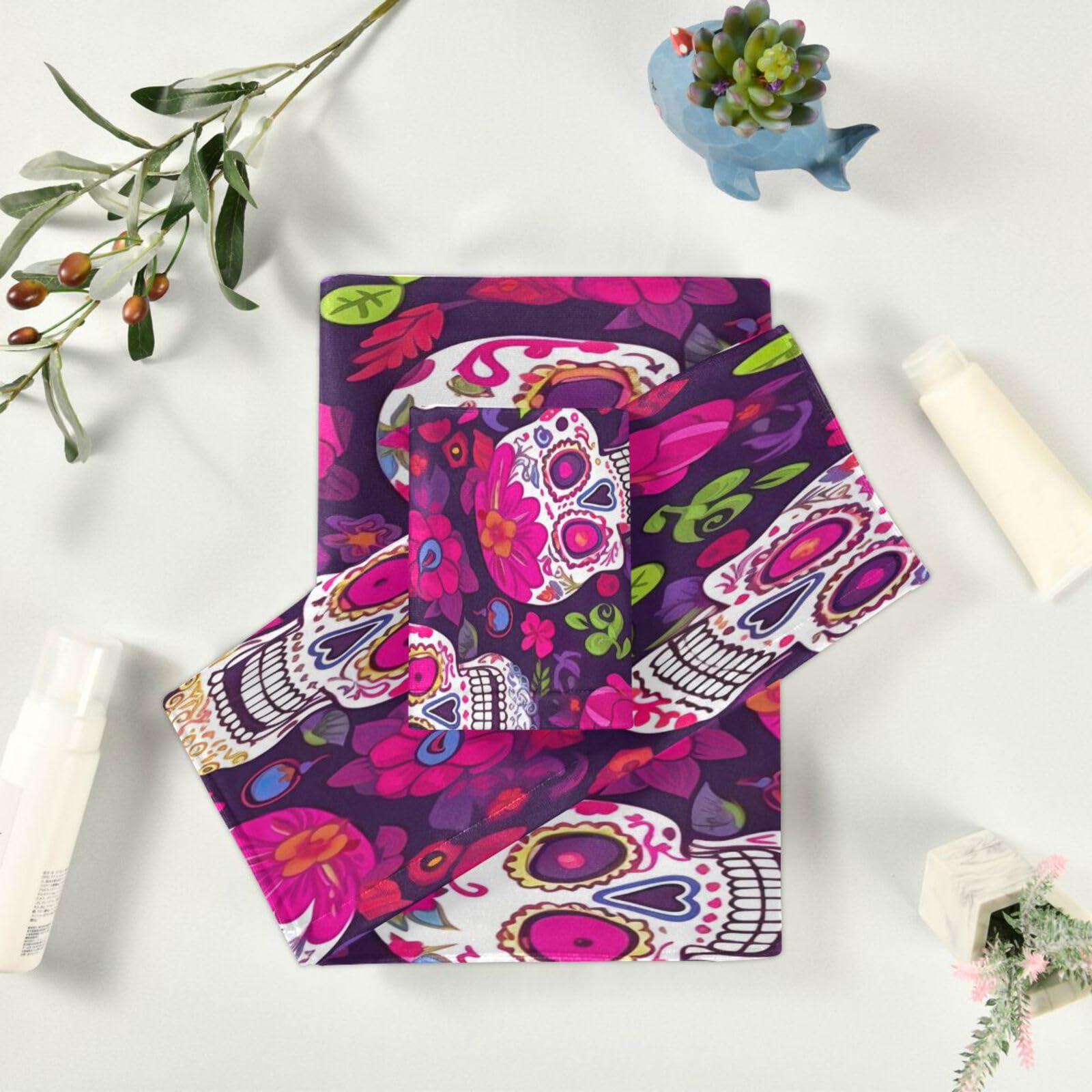 Flradish Halloween Skull Towels 3 Pack Bath Towels for Bathroom Set Soft Cotton Highly Absorbent Lightweight & Quickdry Towel Set 1 Bath Towel,1 Hand Towel,1 Washclothe