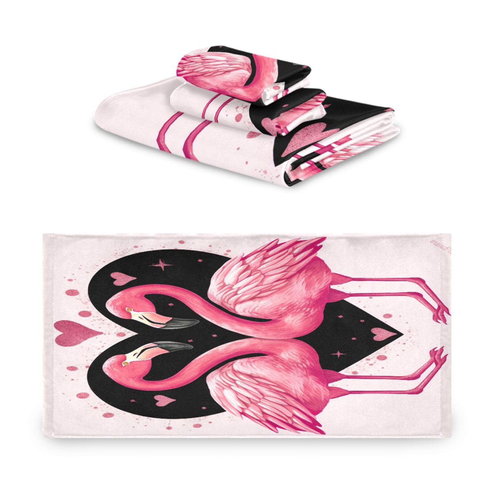 Flradish Pink Flamingos Lovers Towels 3 Pack Bath Towels for Bathroom Set Soft Cotton Highly Absorbent Lightweight & Quickdry Towel Set 1 Bath Towel,1 Hand Towel,1 Washclothe