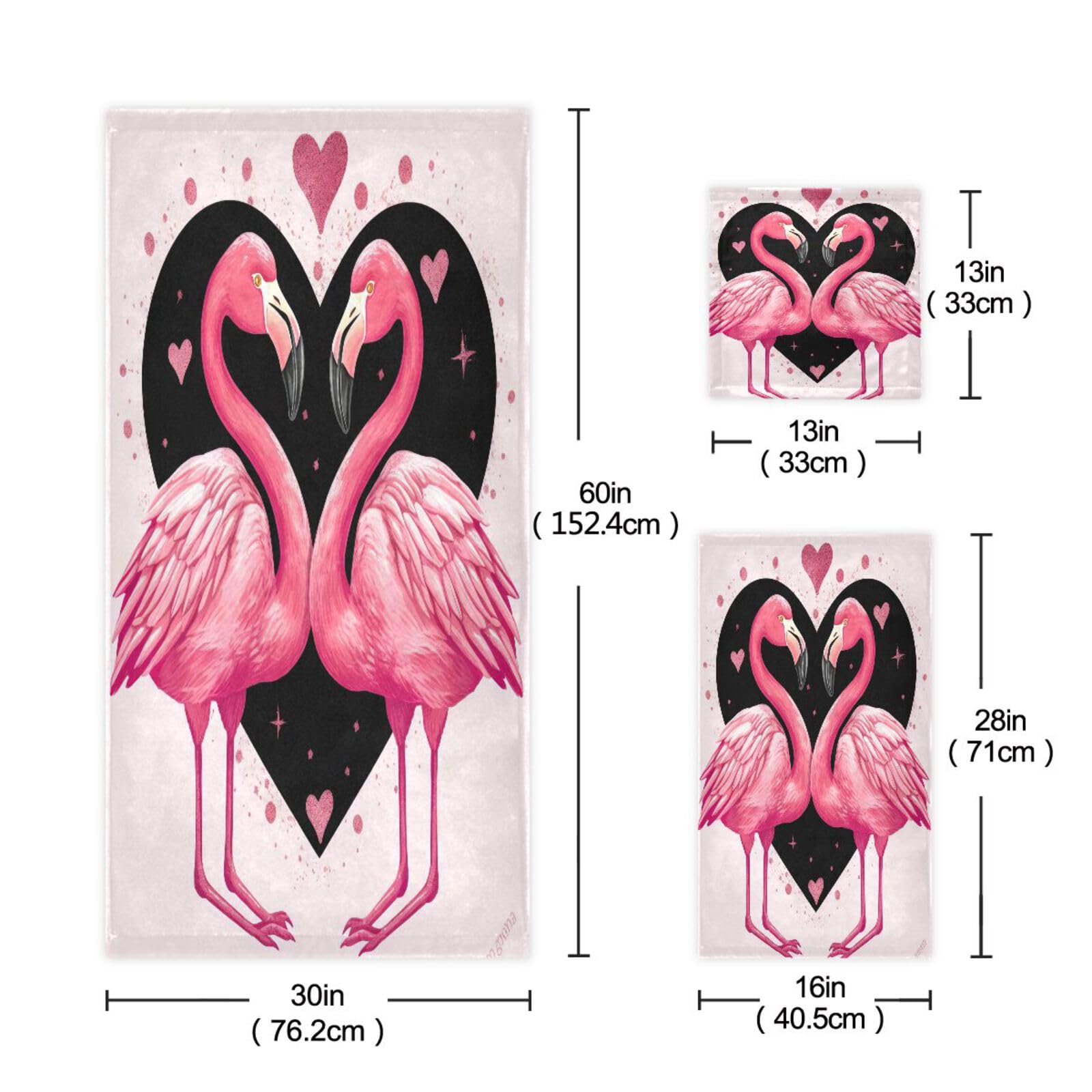 Flradish Pink Flamingos Lovers Towels 3 Pack Bath Towels for Bathroom Set Soft Cotton Highly Absorbent Lightweight & Quickdry Towel Set 1 Bath Towel,1 Hand Towel,1 Washclothe