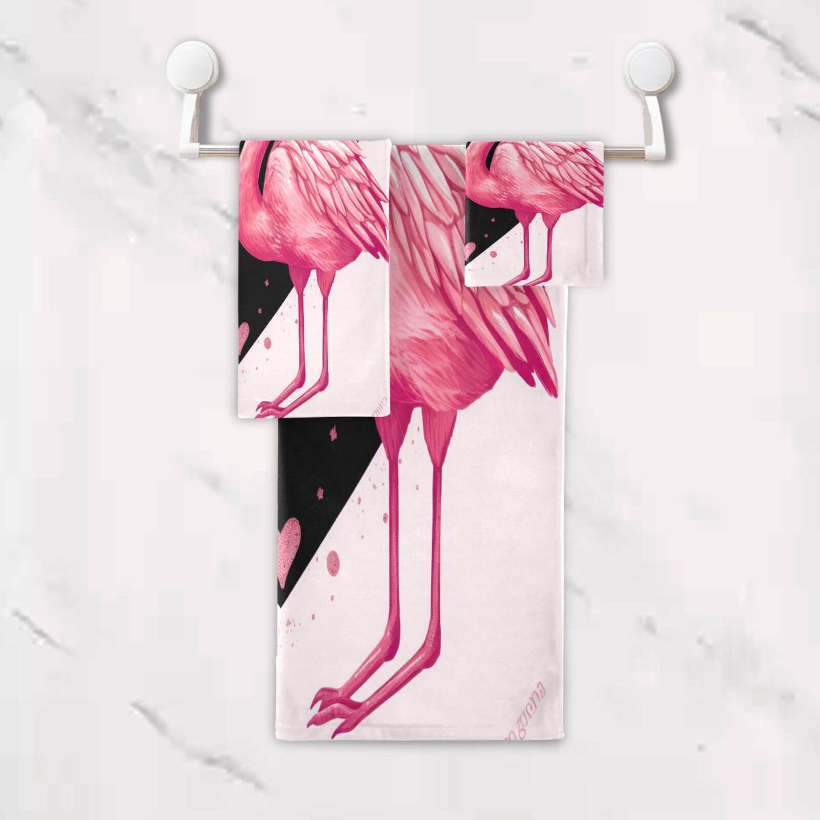 Flradish Pink Flamingos Lovers Towels 3 Pack Bath Towels for Bathroom Set Soft Cotton Highly Absorbent Lightweight & Quickdry Towel Set 1 Bath Towel,1 Hand Towel,1 Washclothe