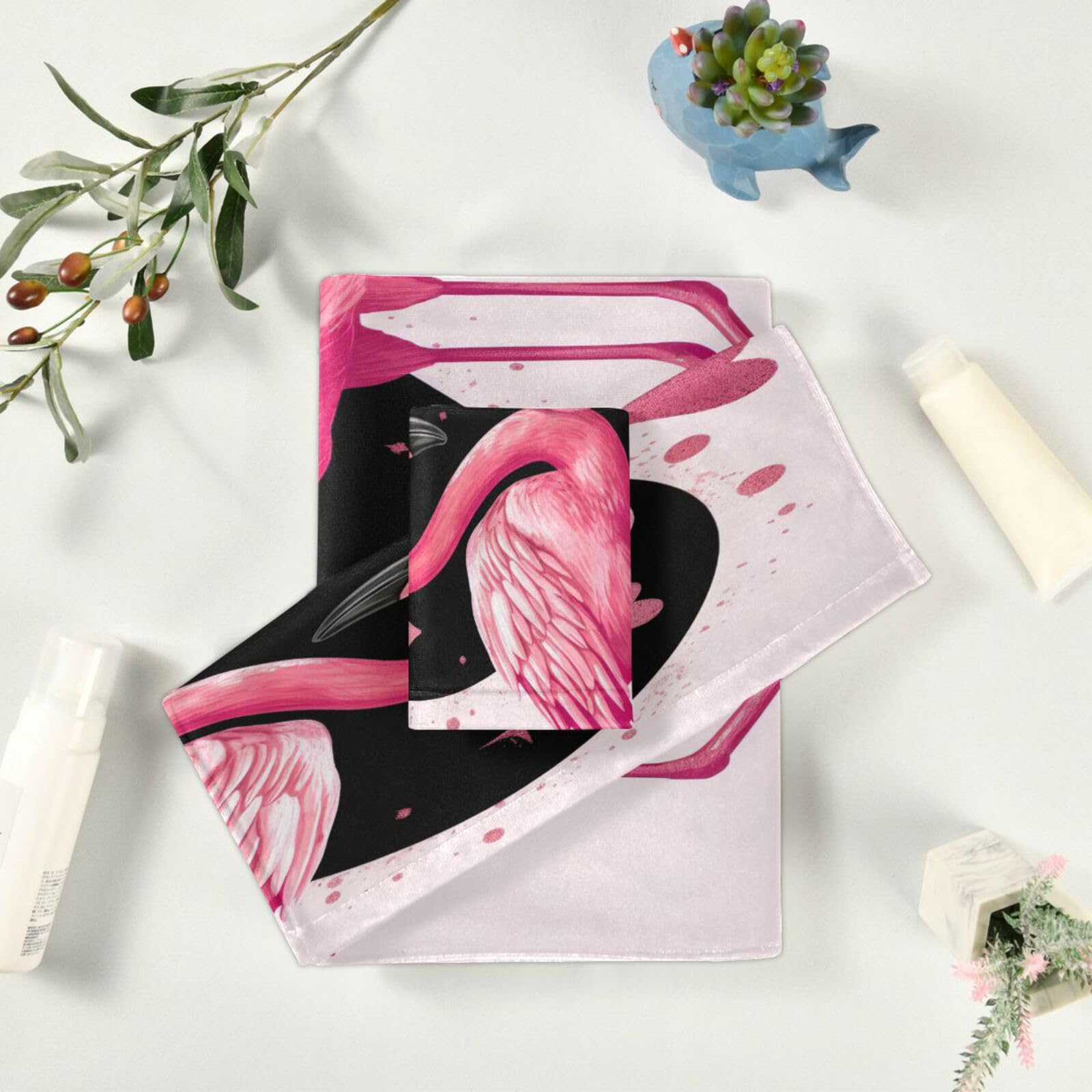 Flradish Pink Flamingos Lovers Towels 3 Pack Bath Towels for Bathroom Set Soft Cotton Highly Absorbent Lightweight & Quickdry Towel Set 1 Bath Towel,1 Hand Towel,1 Washclothe