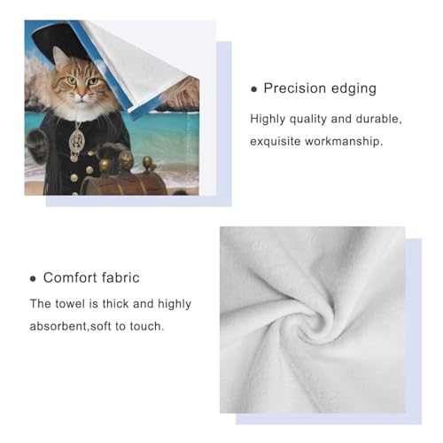 Flradish Pirate Captain Cat Towels 3 Pack Bath Towels for Bathroom Set Soft Cotton Highly Absorbent Lightweight & Quickdry Towel Set 1 Bath Towel,1 Hand Towel,1 Washclothe
