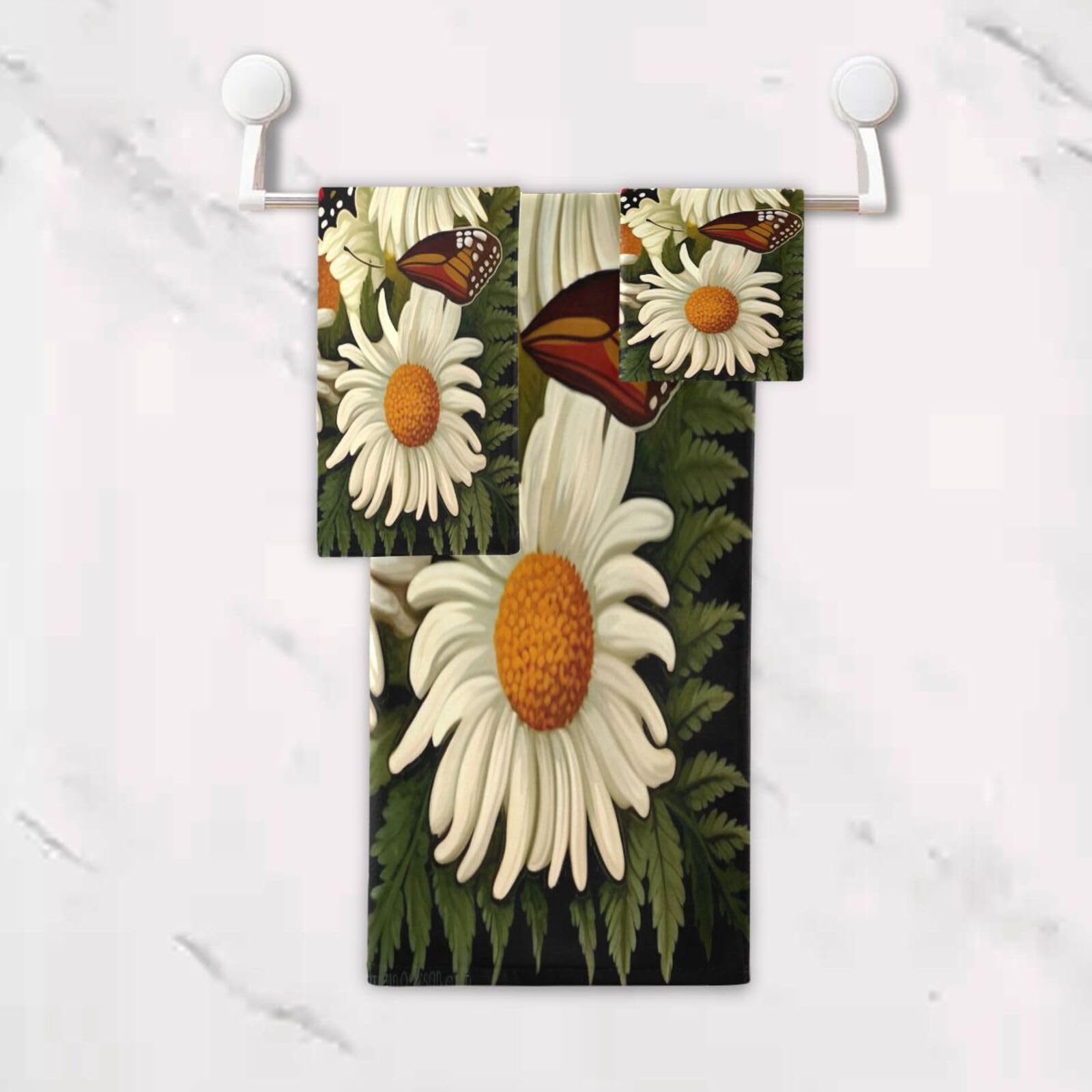 Flradish Daisy Butterfly Towels 3 Pack Bath Towels for Bathroom Set Soft Cotton Highly Absorbent Lightweight & Quickdry Towel Set 1 Bath Towel,1 Hand Towel,1 Washclothe