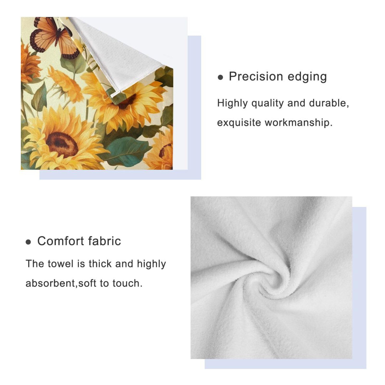 Flradish Sunflower Butterfly Towels 3 Pack Bath Towels for Bathroom Set Soft Cotton Highly Absorbent Lightweight & Quickdry Towel Set 1 Bath Towel,1 Hand Towel,1 Washclothe