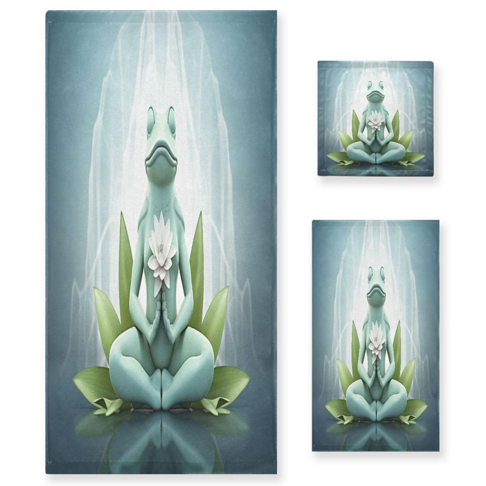 Flradish Yoga Frog Towels 3 Pack Bath Towels for Bathroom Set Soft Cotton Highly Absorbent Lightweight & Quickdry Towel Set 1 Bath Towel,1 Hand Towel,1 Washclothe
