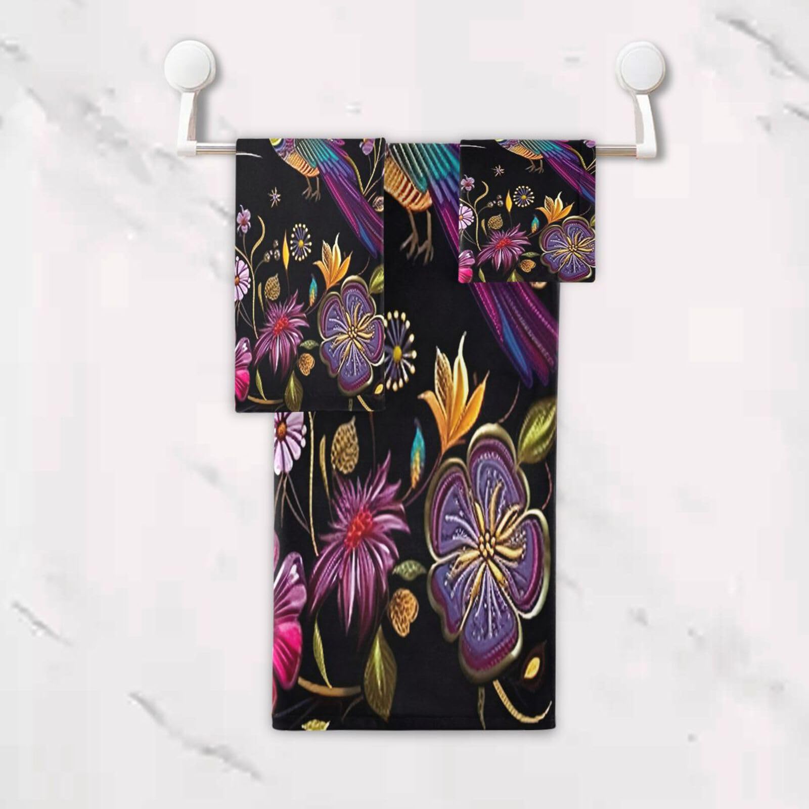 Flradish Hummingbirds Flowers Towels 3 Pack Bath Towels for Bathroom Set Soft Cotton Highly Absorbent Lightweight & Quickdry Towel Set 1 Bath Towel,1 Hand Towel,1 Washclothe
