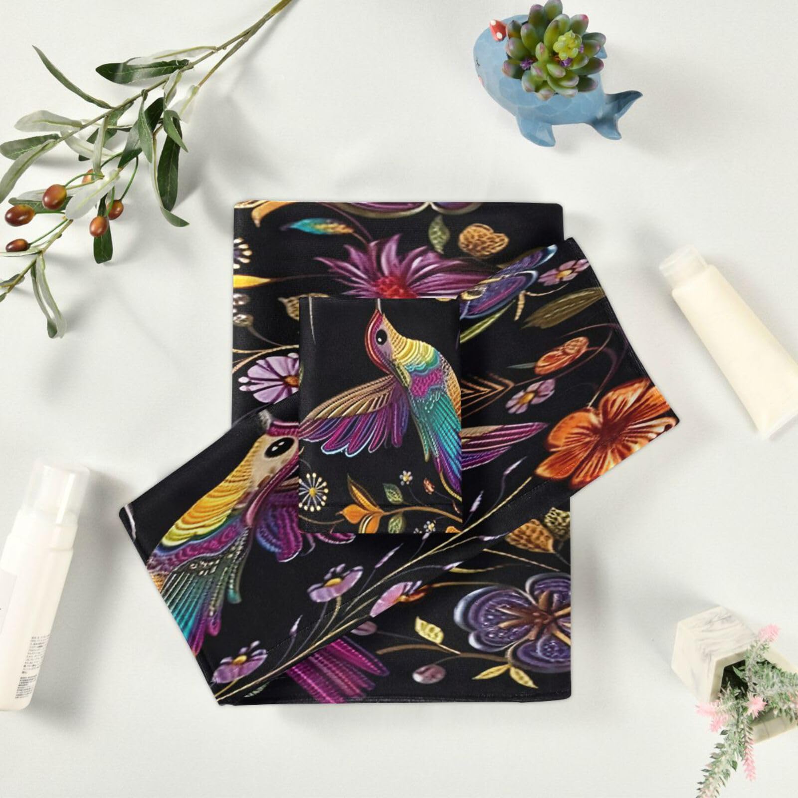 Flradish Hummingbirds Flowers Towels 3 Pack Bath Towels for Bathroom Set Soft Cotton Highly Absorbent Lightweight & Quickdry Towel Set 1 Bath Towel,1 Hand Towel,1 Washclothe