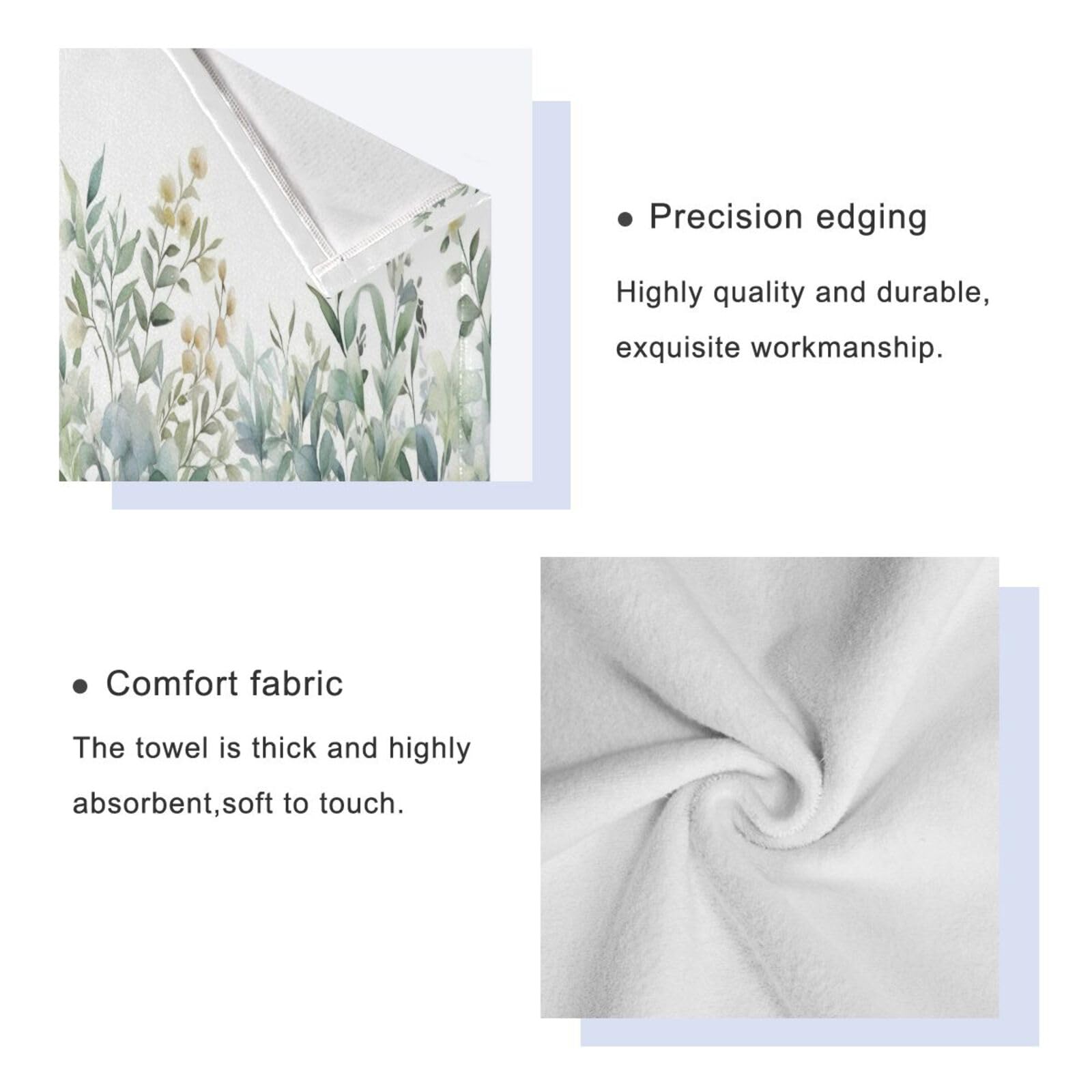 Flradish Green Leaves Towels 3 Pack Bath Towels for Bathroom Set Soft Cotton Highly Absorbent Lightweight & Quickdry Towel Set 1 Bath Towel,1 Hand Towel,1 Washclothe
