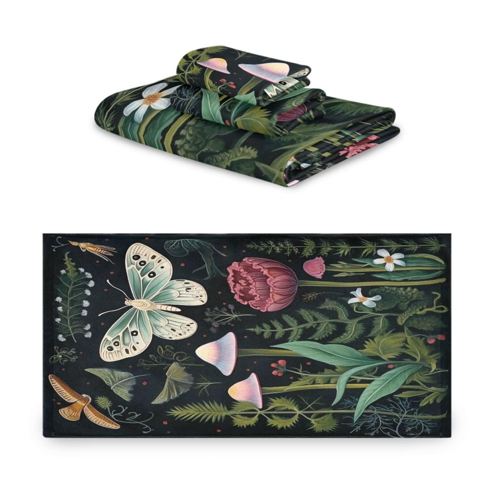 Flradish Forest Mushrooms Towels 3 Pack Bath Towels for Bathroom Set Soft Cotton Highly Absorbent Lightweight & Quickdry Towel Set 1 Bath Towel,1 Hand Towel,1 Washclothe