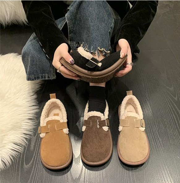 Women's Plush Round Toe Slip-On Shoes, Women's Plush Round Toe Slip-On Orthopedic Shoes, Winter House Slippers, Winter Women'S Comfyslippers, Warm Cotton Shoes (Khaki,40)