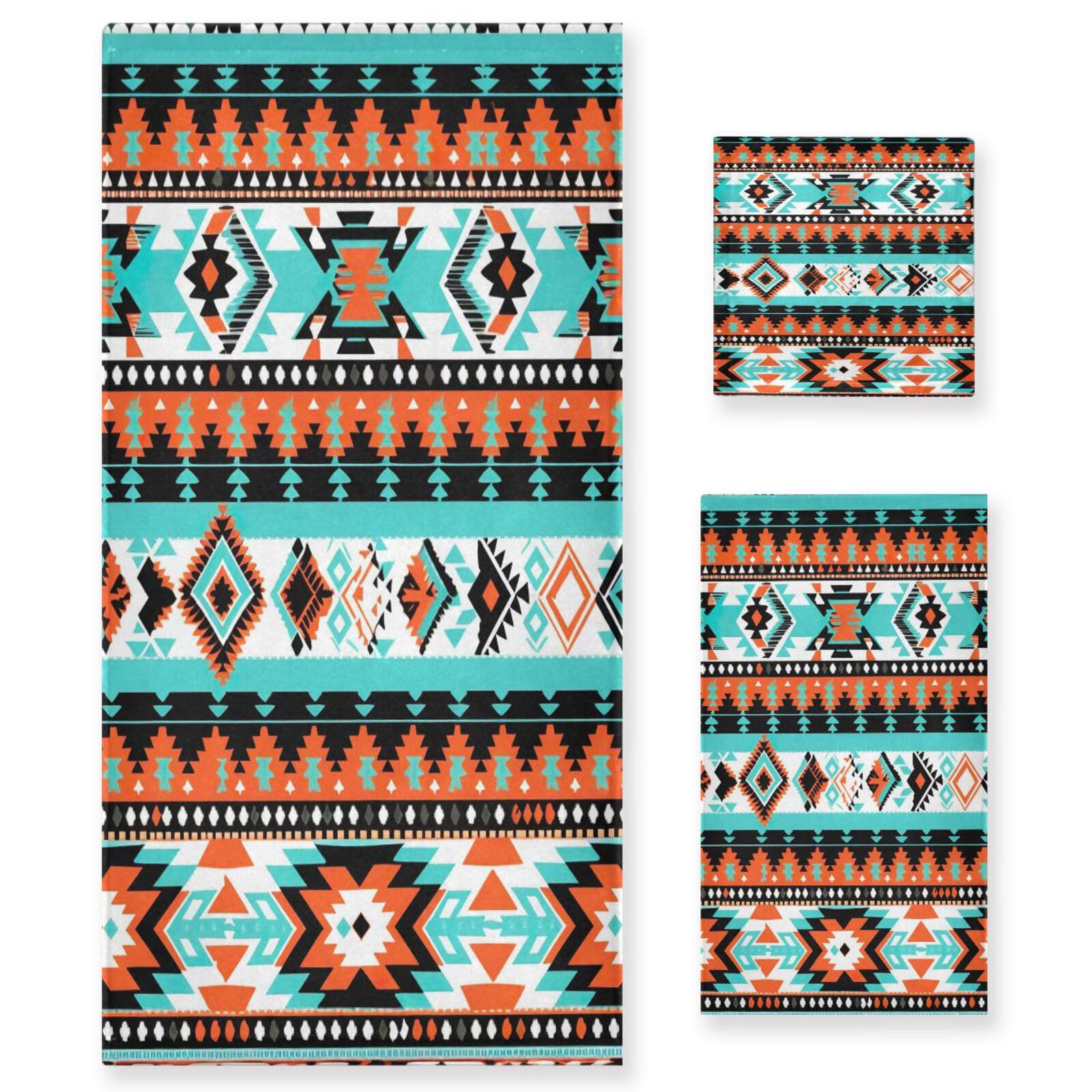 Flradish Navajo Pattern Towels 3 Pack Bath Towels for Bathroom Set Soft Cotton Highly Absorbent Lightweight & Quickdry Towel Set 1 Bath Towel,1 Hand Towel,1 Washclothe