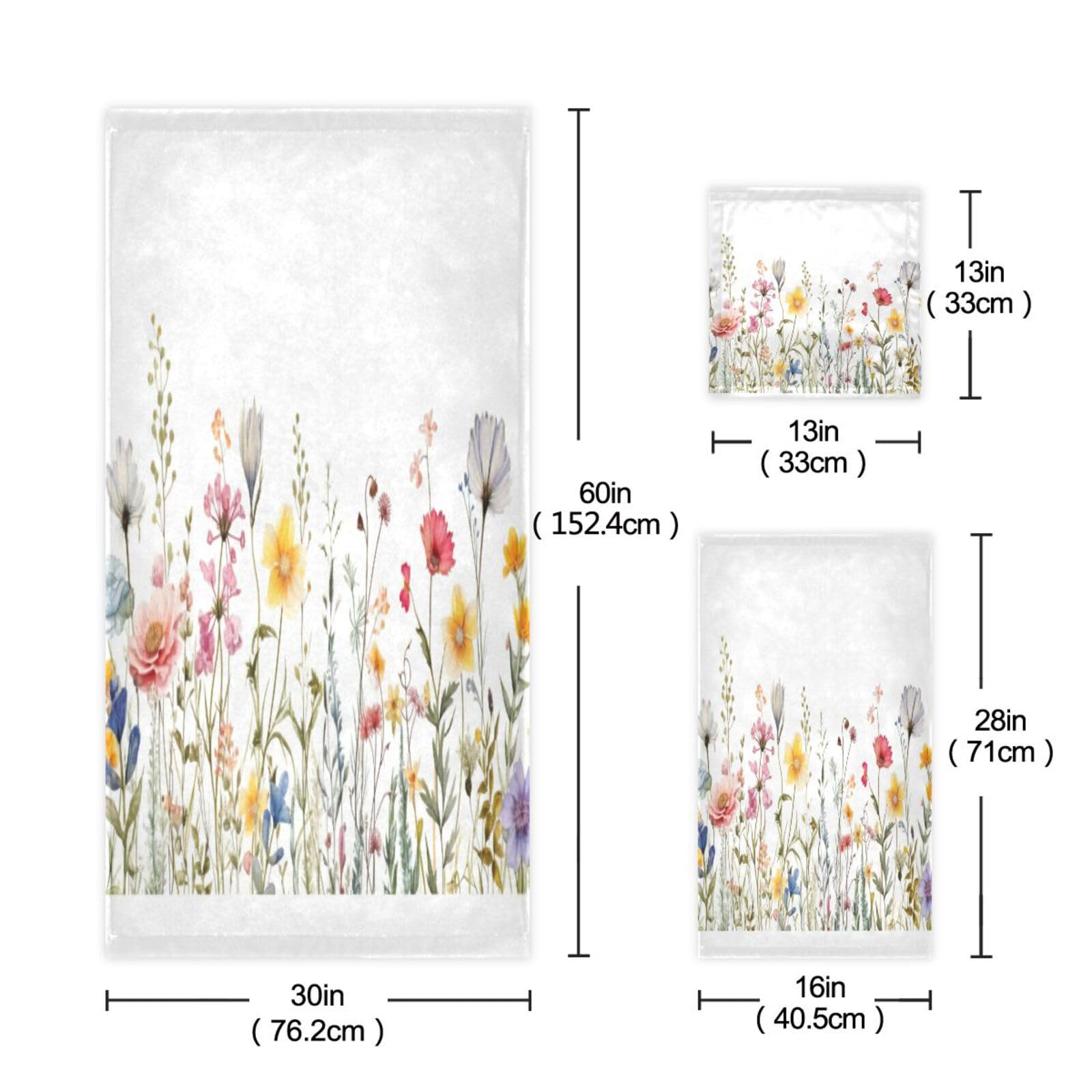 Flradish Watercolor Flowers Butterflies Towels 3 Pack Bath Towels for Bathroom Set Soft Cotton Highly Absorbent Lightweight & Quickdry Towel Set 1 Bath Towel,1 Hand Towel,1 Washclothe
