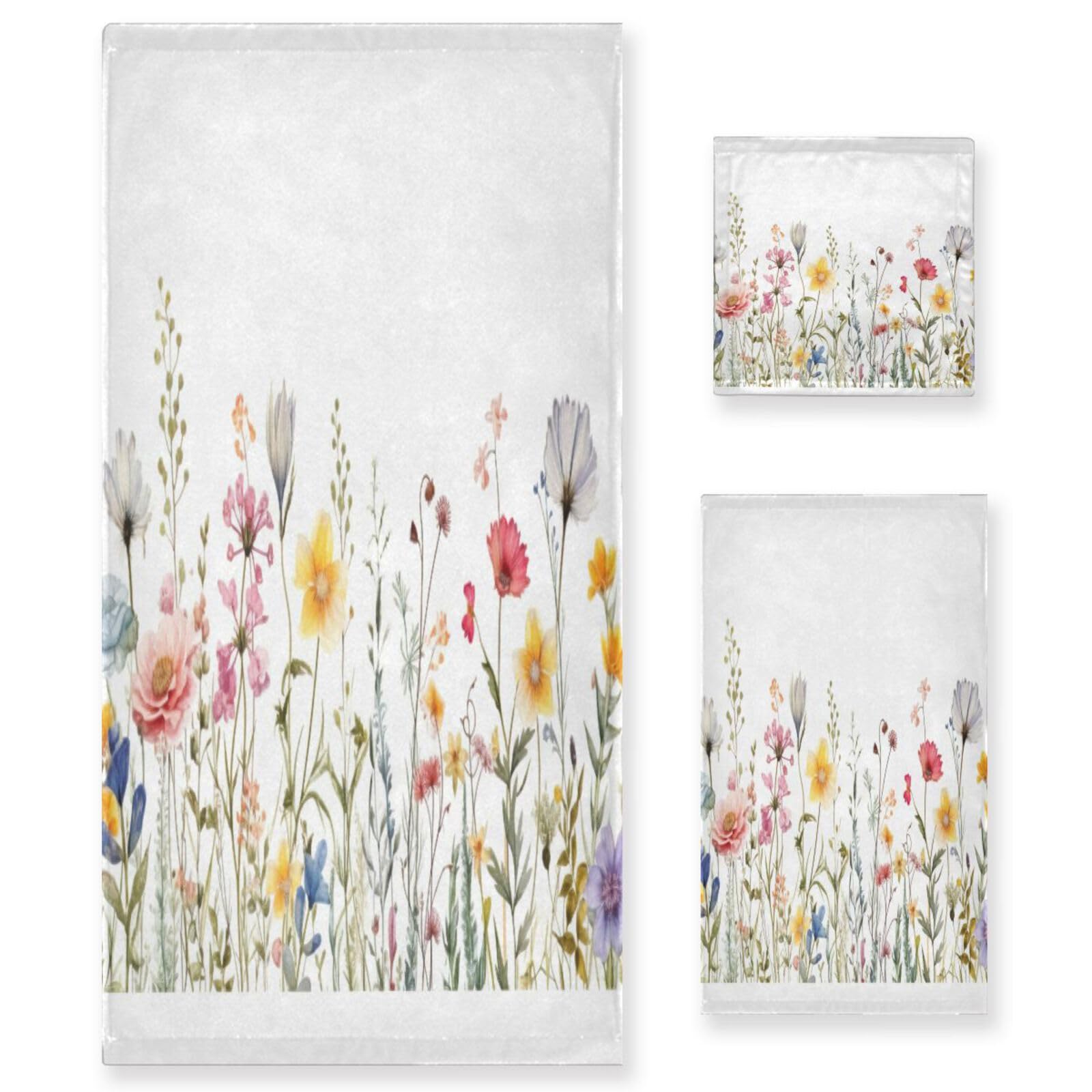 Flradish Watercolor Flowers Butterflies Towels 3 Pack Bath Towels for Bathroom Set Soft Cotton Highly Absorbent Lightweight & Quickdry Towel Set 1 Bath Towel,1 Hand Towel,1 Washclothe
