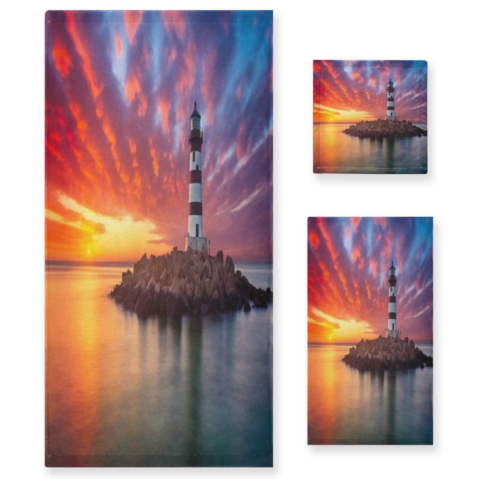 Flradish Lighthouse Towels 3 Pack Bath Towels for Bathroom Set Soft Cotton Highly Absorbent Lightweight & Quickdry Towel Set 1 Bath Towel,1 Hand Towel,1 Washclothe