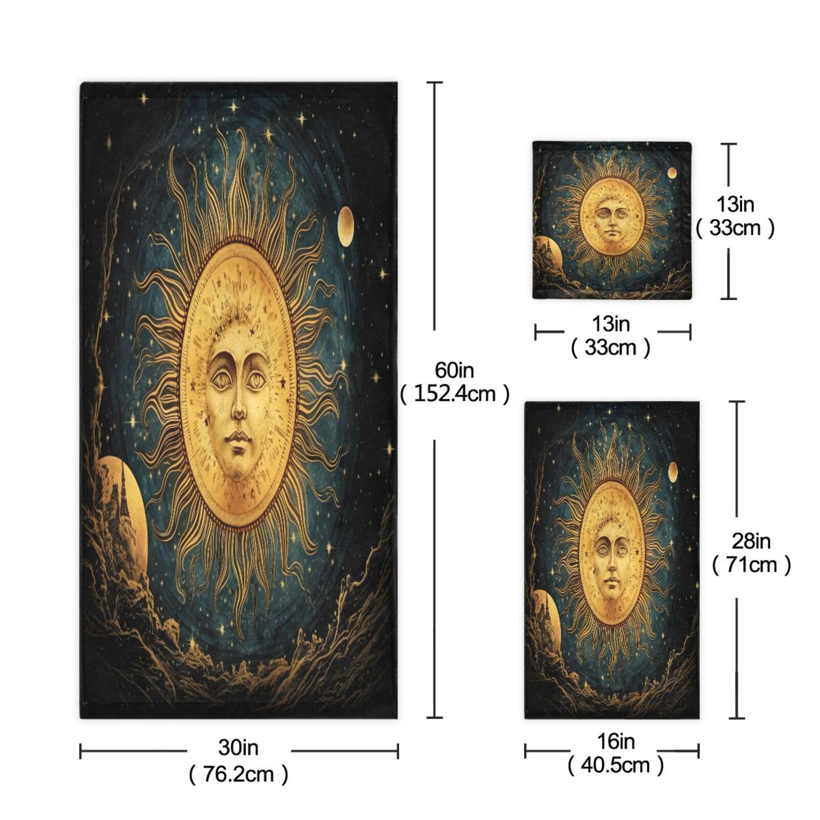 Flradish Sun and Moon Towels 3 Pack Bath Towels for Bathroom Set Soft Cotton Highly Absorbent Lightweight & Quickdry Towel Set 1 Bath Towel,1 Hand Towel,1 Washclothe