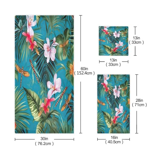 Flradish Palm Dragonflies Towels 3 Pack Bath Towels for Bathroom Set Soft Cotton Highly Absorbent Lightweight & Quickdry Towel Set 1 Bath Towel,1 Hand Towel,1 Washclothe