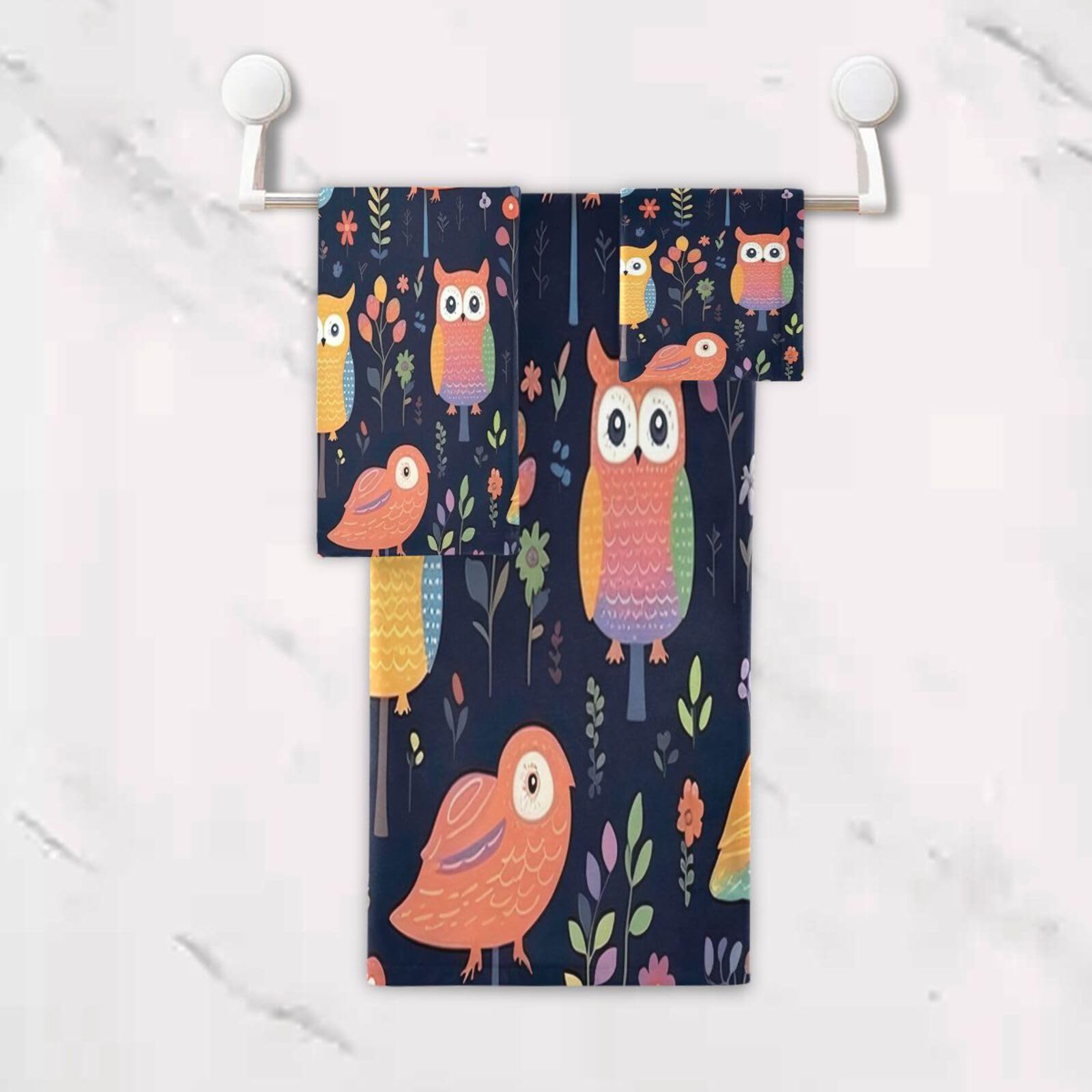 Flradish Cute Owls Towels 3 Pack Bath Towels for Bathroom Set Soft Cotton Highly Absorbent Lightweight & Quickdry Towel Set 1 Bath Towel,1 Hand Towel,1 Washclothe