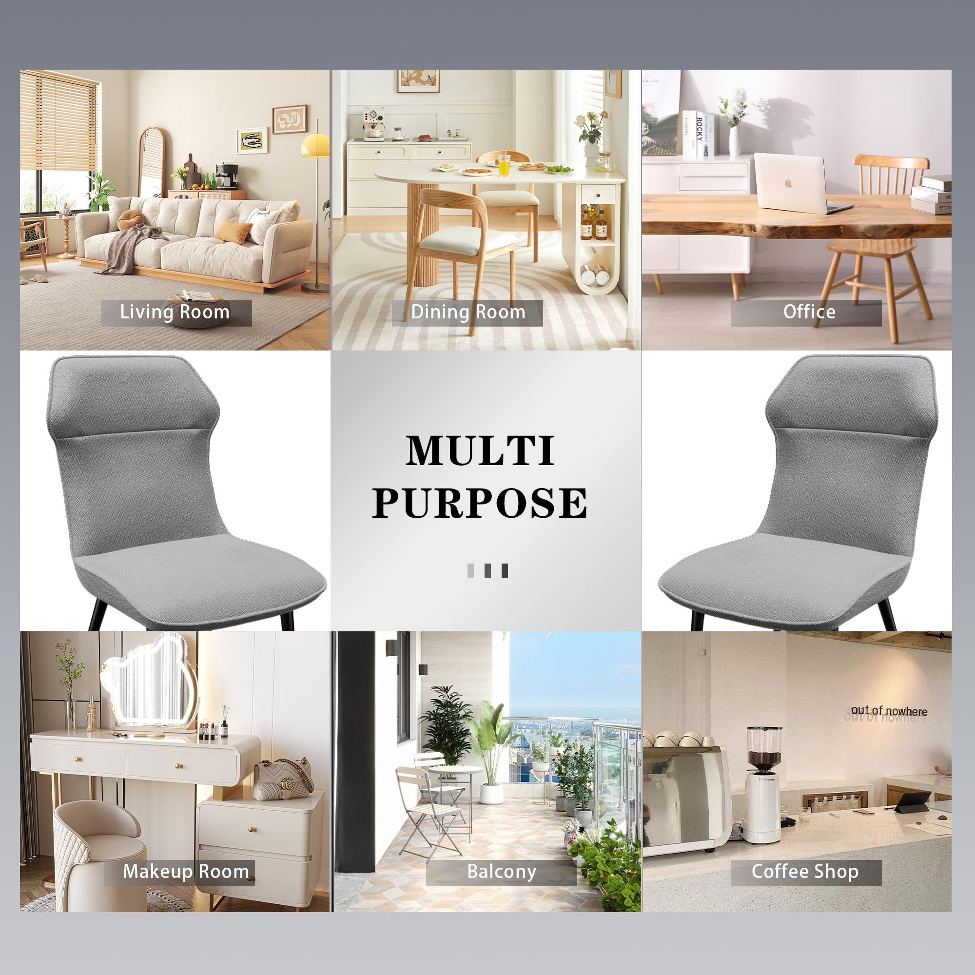 Dining Chairs Set of 4,Modern Upholstered Parsons Fabric Dining Chair,Adjustable Sturdy Metal Legs and High Back Kitchen Dining Room Chairs,Gray