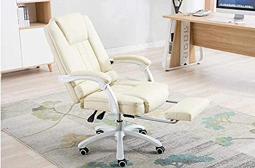 MayNuo Chair Office Chair Computer Chair Lifting Swivel Chair Comfortable and Reclining Artificial Leather with Footrest/White