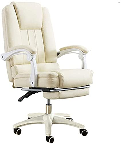 MayNuo Chair Office Chair Computer Chair Lifting Swivel Chair Comfortable and Reclining Artificial Leather with Footrest/White
