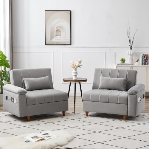 akucvor 69" Sleeper Sofa, Convertible Futon Loveseats Sofa, Sleeper Velvet Sofa Couch Bed with Storage for Living Room Bedroom, Pokcets, Gray