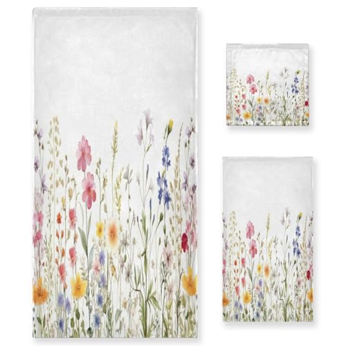 Flradish Watercolor Flowers Butterflies Towels 3 Pack Bath Towels for Bathroom Set Soft Cotton Highly Absorbent Lightweight & Quickdry Towel Set 1 Bath Towel,1 Hand Towel,1 Washclothe