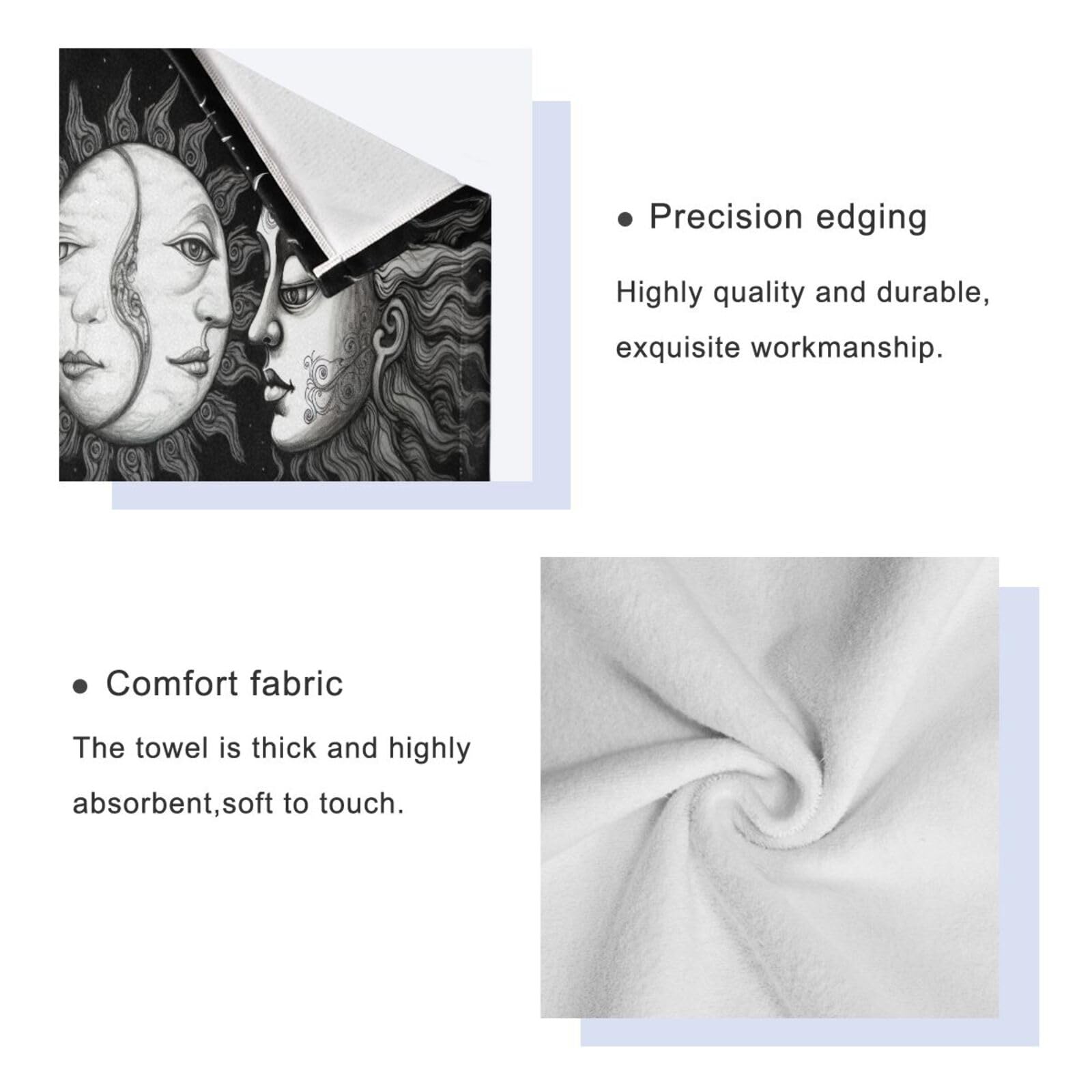 Flradish Sun and Moon Towels 3 Pack Bath Towels for Bathroom Set Soft Cotton Highly Absorbent Lightweight & Quickdry Towel Set 1 Bath Towel,1 Hand Towel,1 Washclothe