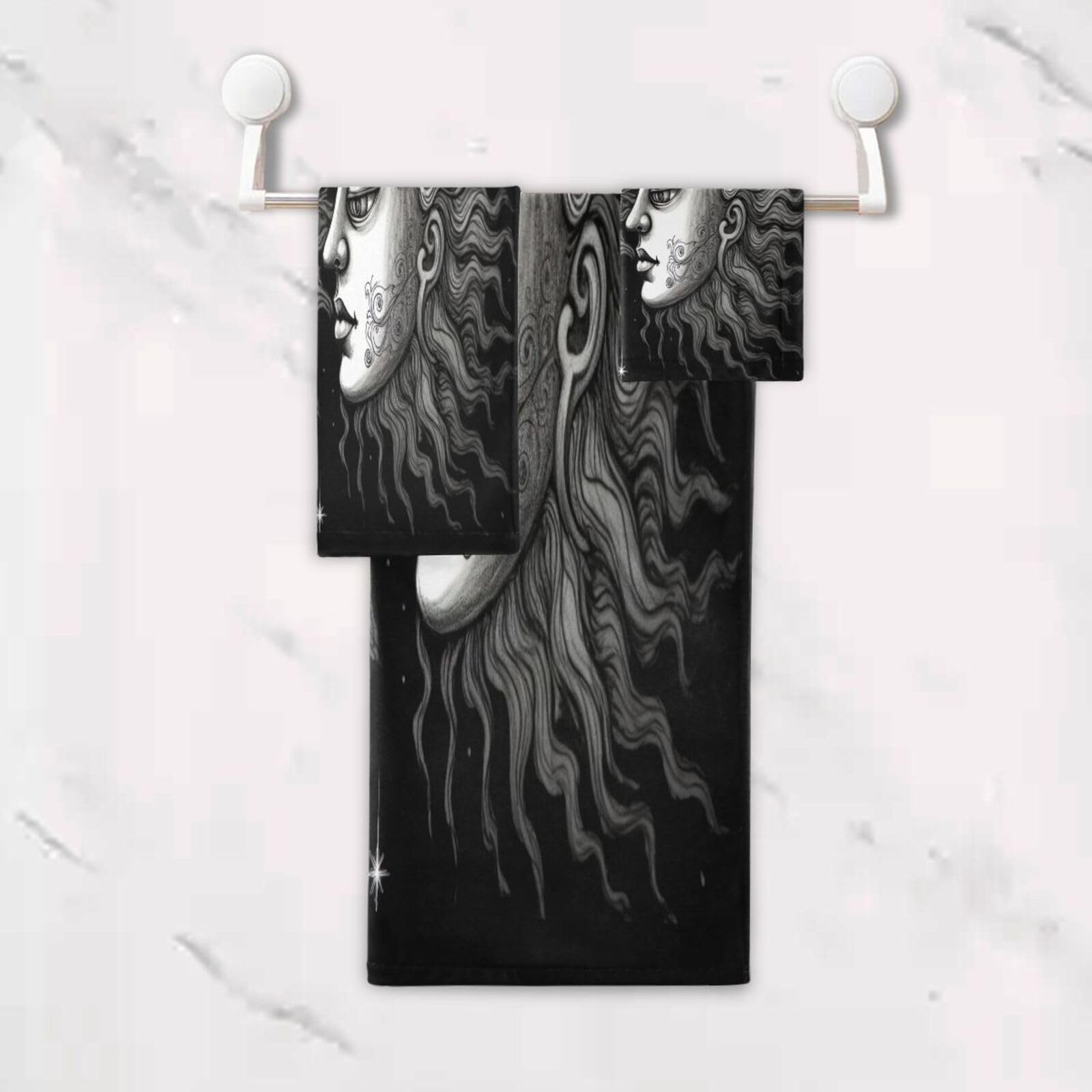 Flradish Sun and Moon Towels 3 Pack Bath Towels for Bathroom Set Soft Cotton Highly Absorbent Lightweight & Quickdry Towel Set 1 Bath Towel,1 Hand Towel,1 Washclothe