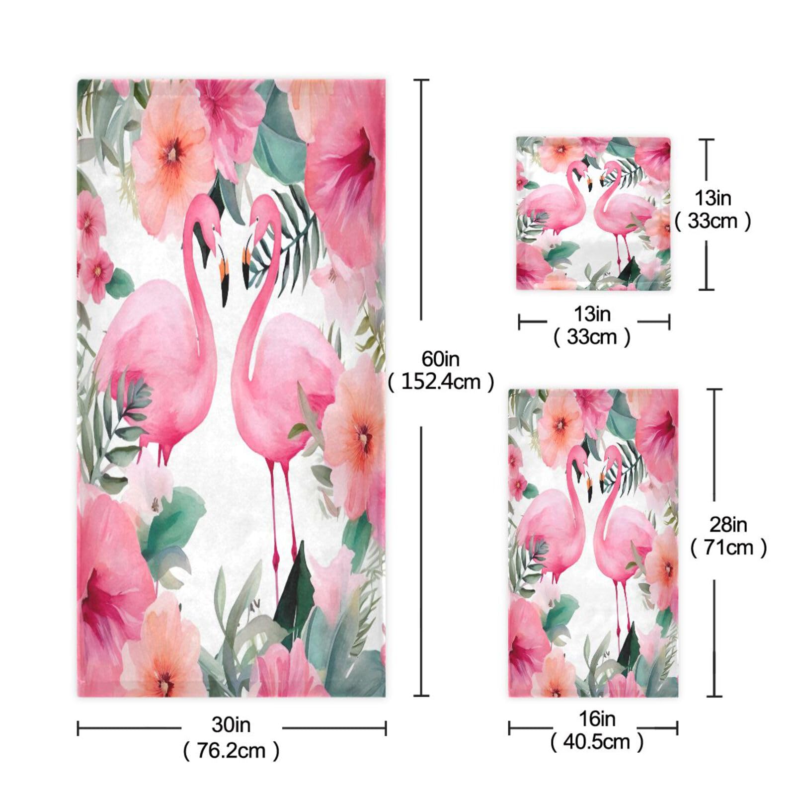 Flradish Flamingos Palm Flower Towels 3 Pack Bath Towels for Bathroom Set Soft Cotton Highly Absorbent Lightweight & Quickdry Towel Set 1 Bath Towel,1 Hand Towel,1 Washclothe