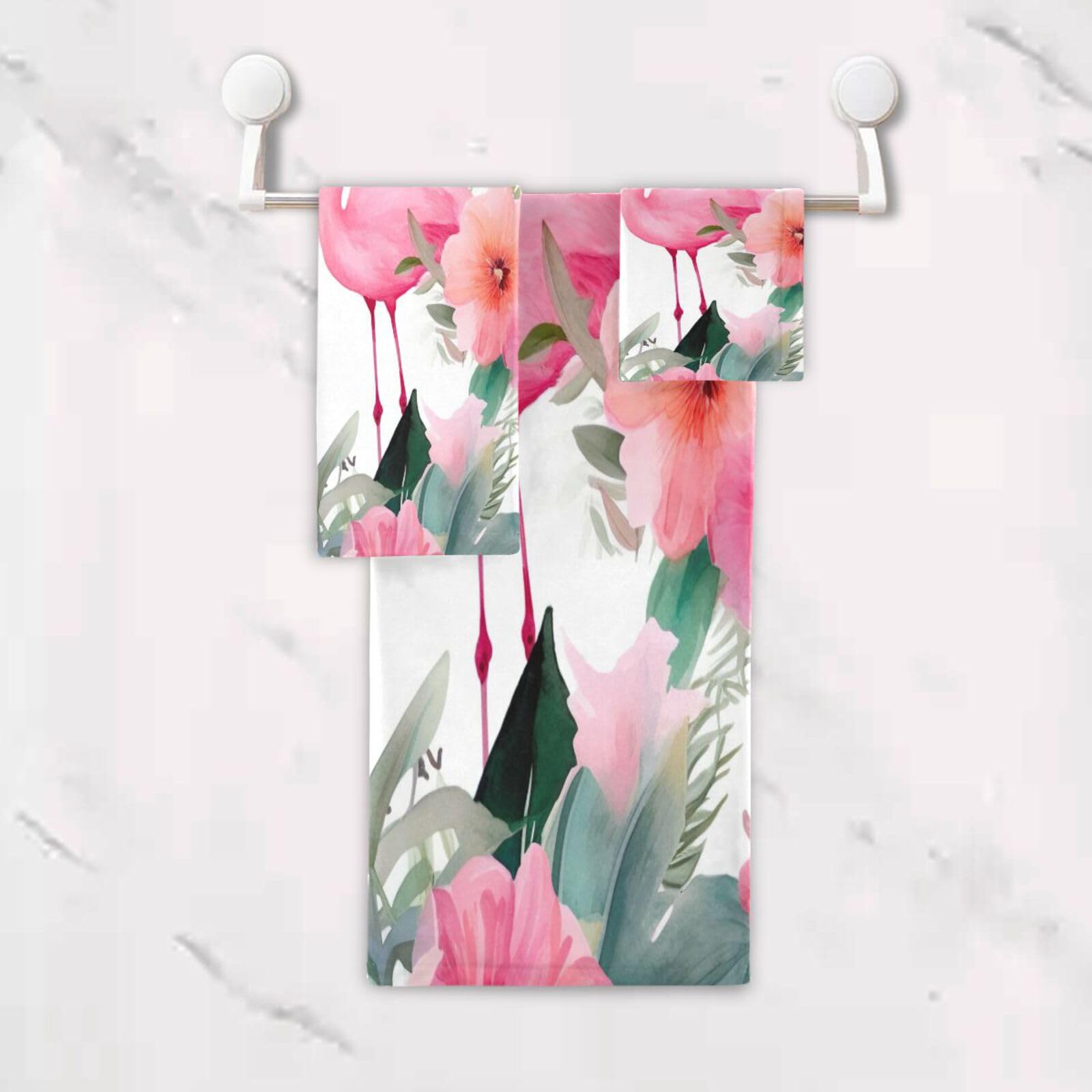 Flradish Flamingos Palm Flower Towels 3 Pack Bath Towels for Bathroom Set Soft Cotton Highly Absorbent Lightweight & Quickdry Towel Set 1 Bath Towel,1 Hand Towel,1 Washclothe