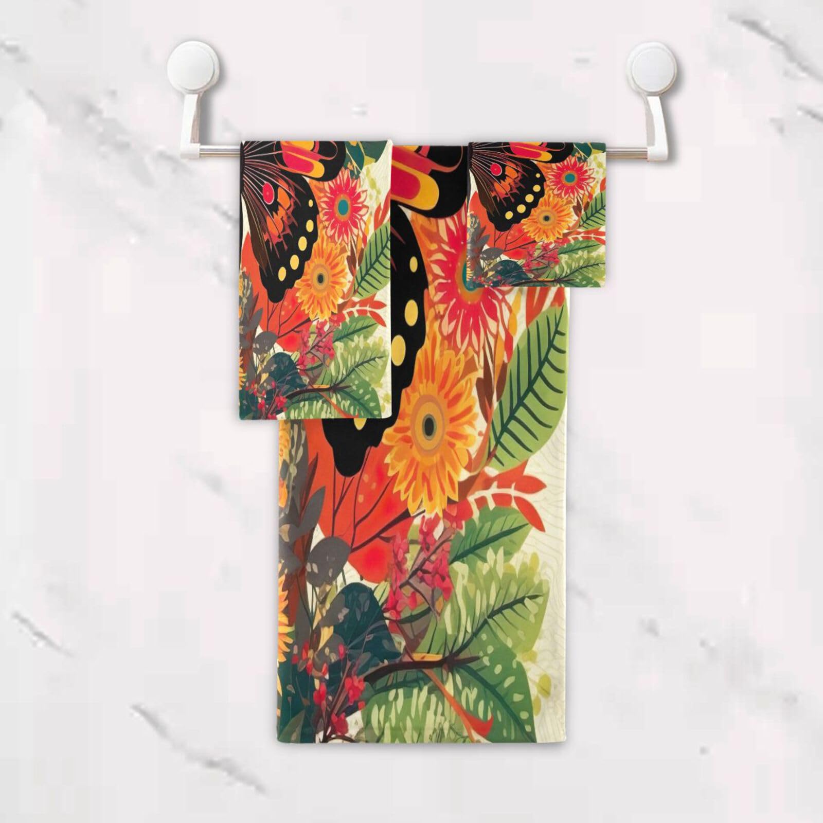 Flradish Flowers Butterflies Towels 3 Pack Bath Towels for Bathroom Set Soft Cotton Highly Absorbent Lightweight & Quickdry Towel Set 1 Bath Towel,1 Hand Towel,1 Washclothe