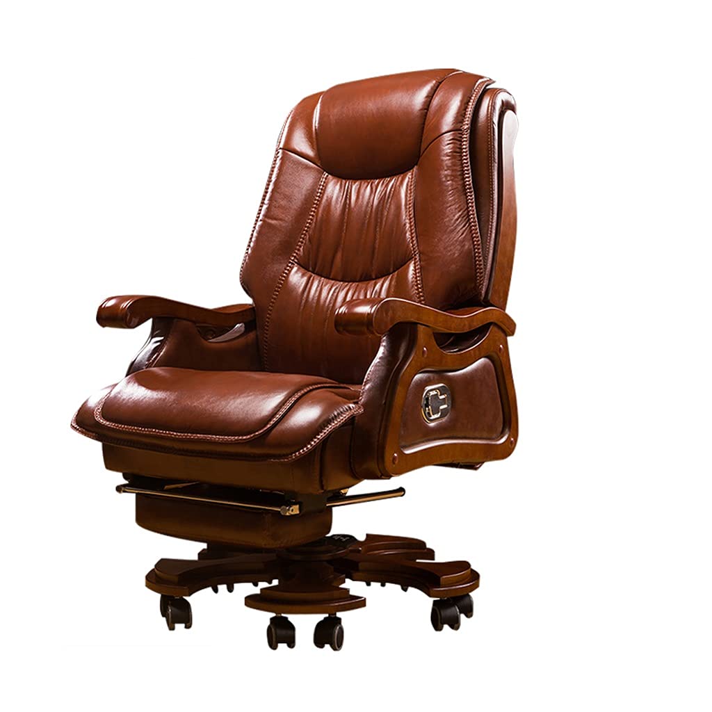 MayNuo Office Chair Gaming Chair Computer Chair Genuine Leather Home Solid Wood Swivel Chair Office Reclining Executive Chair Computer Mini Massage Chair