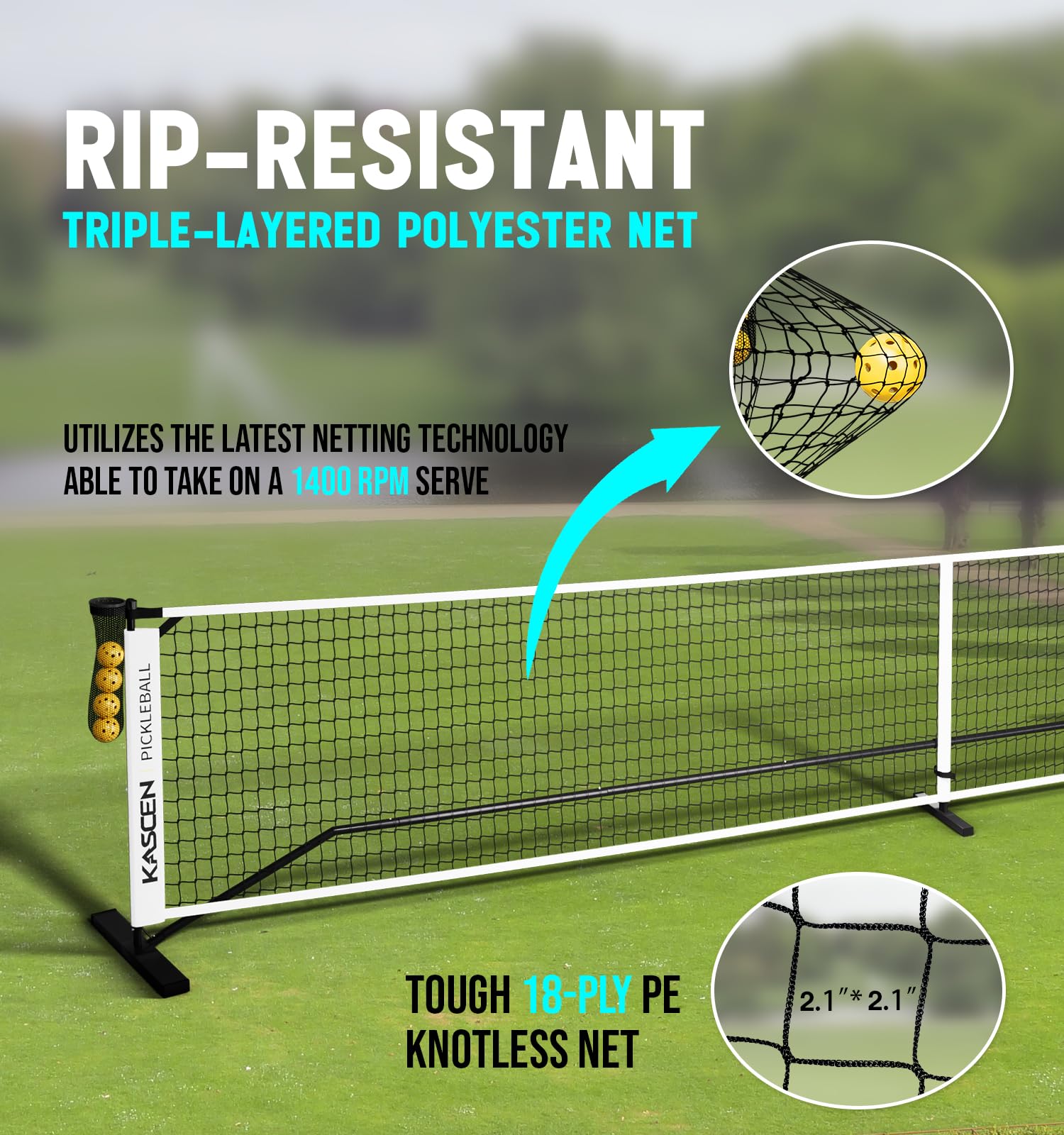 Kascen Pickleball Net - 22 FT Regulation Size Portable Pickleball Net System, Pickle Ball Net with Exclusive Ball Holder, 4 Pickleballs & Carry Bag, Pickle Ball Net for Outdoor Indoor Driveway