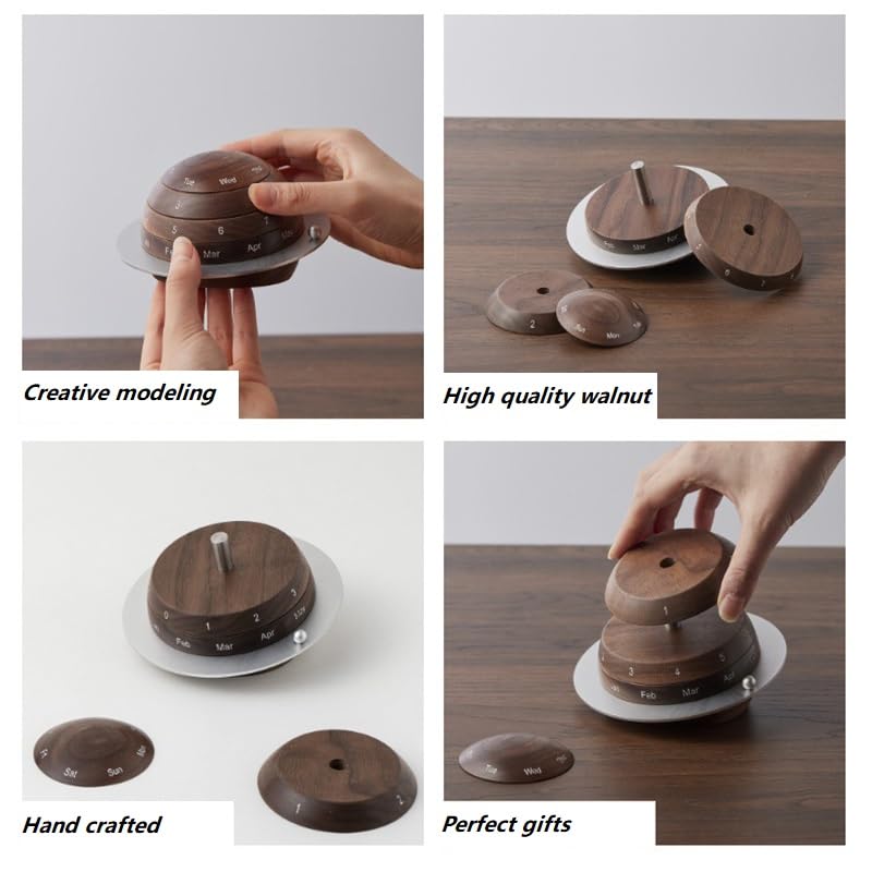 2024 Wood Desk Calendar, Rustic Perpetual Office Accessory & Creative Earth Desktop Decoration, Ideal Calendar Christmas Gift,Unique Mens Desk Accessories (A)