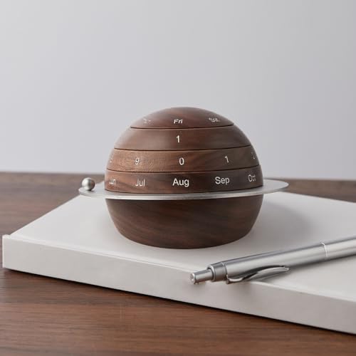 2024 Wood Desk Calendar, Rustic Perpetual Office Accessory & Creative Earth Desktop Decoration, Ideal Calendar Christmas Gift,Unique Mens Desk Accessories (A)