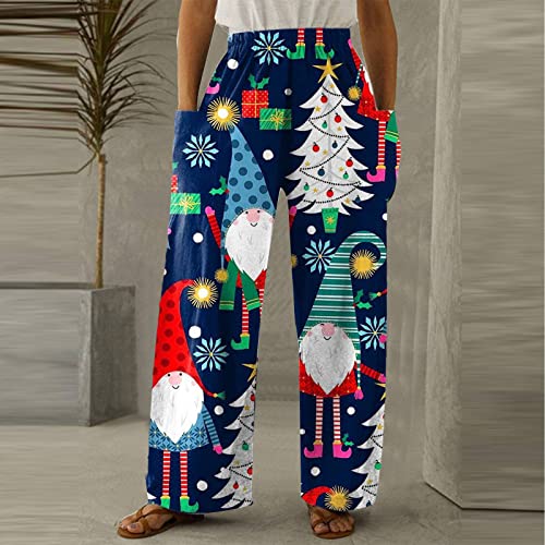 Christmas Graphic Print High Waisted Sweatpants for Women Snowman Print Wide Leg Workout Active Joggers Casual Plus Size Lounge Bottoms with Pockets Z2-Blue XL