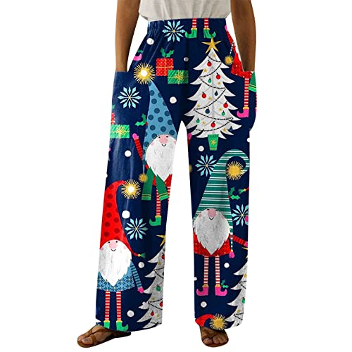 Christmas Graphic Print High Waisted Sweatpants for Women Snowman Print Wide Leg Workout Active Joggers Casual Plus Size Lounge Bottoms with Pockets Z2-Blue XL