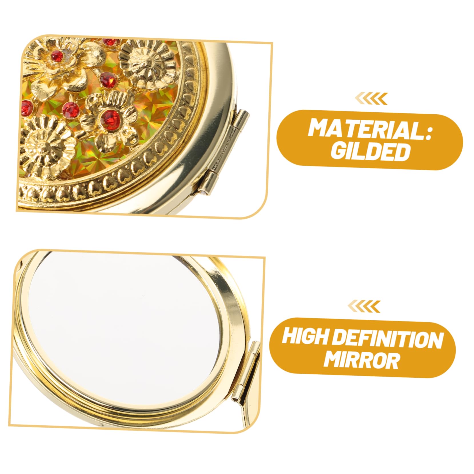 KOHARA 2pcs Hollow Makeup Mirror Wallet for Women Round Vanity Mirror Wallets for Woman Womens Purse Foldable Compact Mirror Mini Compact Mirror Small Makeup Mirror Cosmetic Mirror (Golden 7x7x18cm)