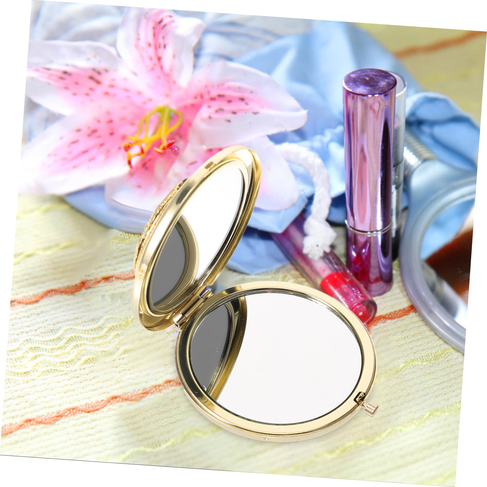 KOHARA 2pcs Hollow Makeup Mirror Wallet for Women Round Vanity Mirror Wallets for Woman Womens Purse Foldable Compact Mirror Mini Compact Mirror Small Makeup Mirror Cosmetic Mirror (Golden 7x7x18cm)
