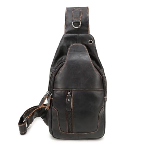 YSGDB Genuine Leather Sling Backpack Chest Bag Outdoor Hiking Travel Daypack Brown