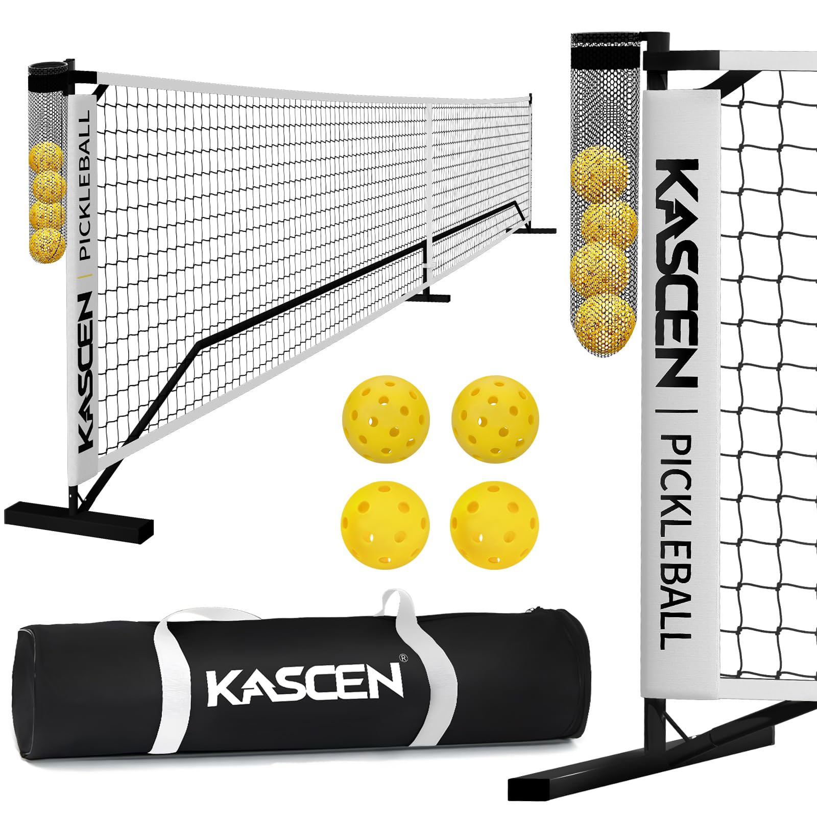 Pickleball Net - 22 FT USAPA Regulation Size Portable Pickleball Net, Pickle Ball Net with Exclusive Ball Holder, 4 Pickleballs & Carry Bag, Pickle Ball Net for Outdoor Indoor Driveway Backyard White