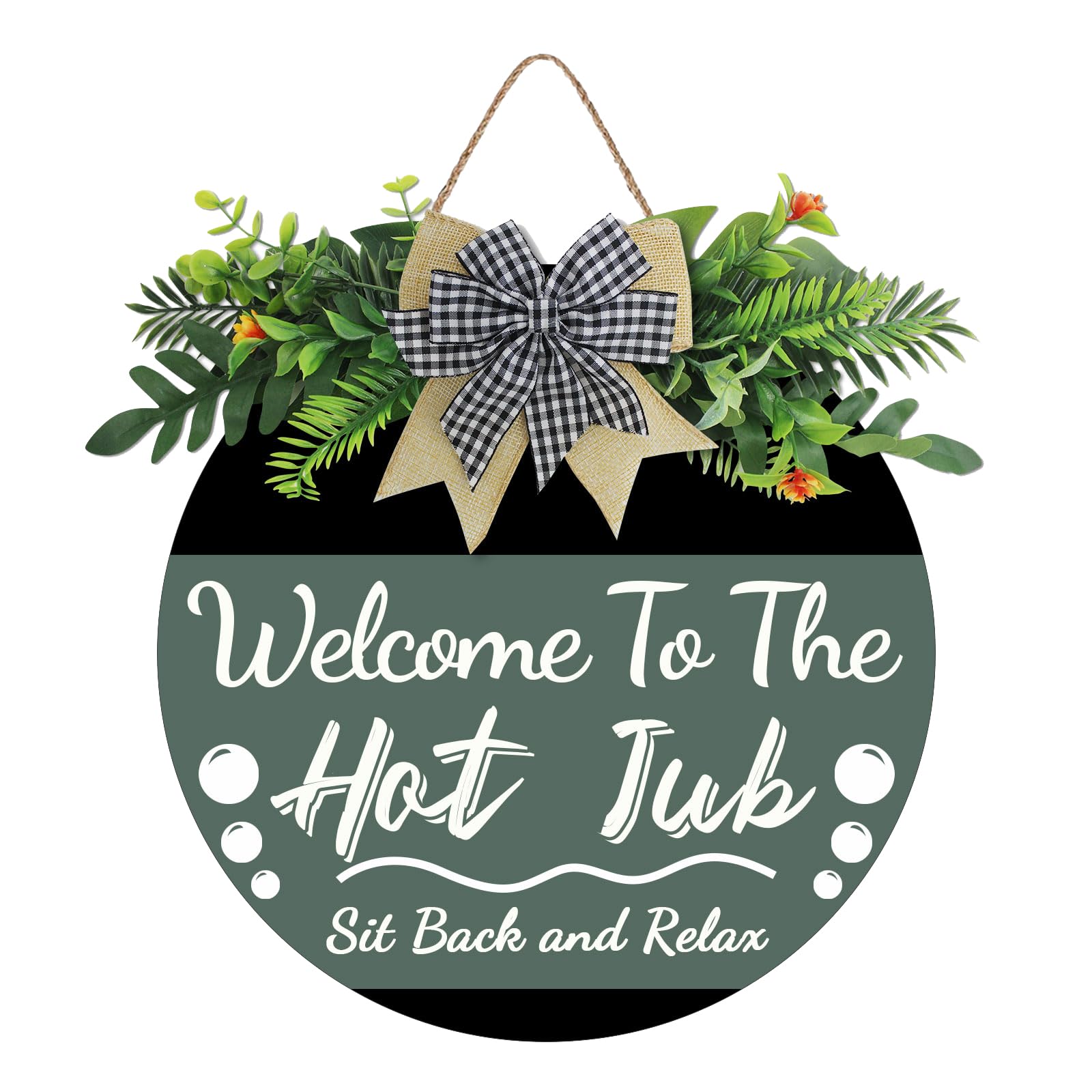 Rustic Wooden Welcome To The Hot Tub Signs For Bathroom Door, Porch Decor Sign, Rustic Wooden Door Hangers Front Door Outdoor Hanging Bathroom Decor(12 Inch Blue)