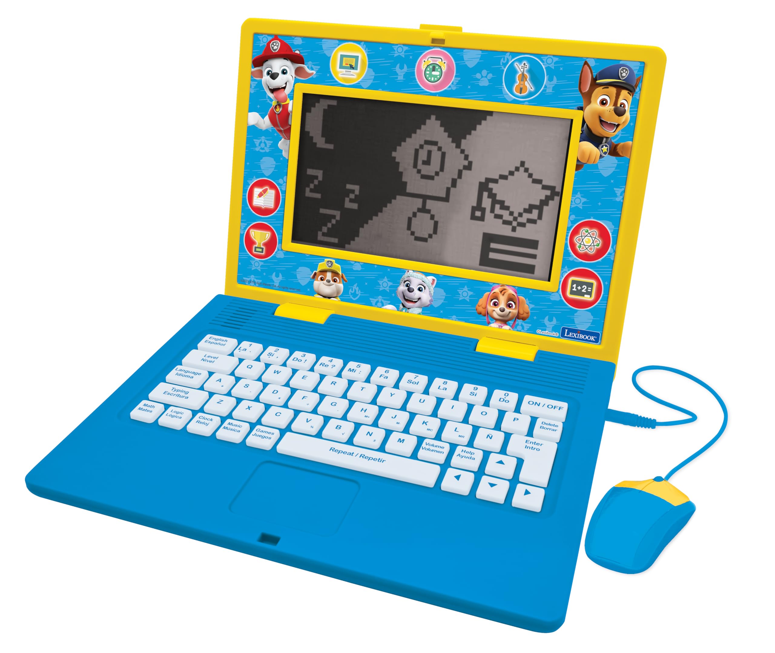 LEXiBOOK - Paw Patrol - Bilingual and Educational Laptop English/Spanish - Toy for Children, 170 Activities to Learn, Play Games and Music, Large Screen - JC599PAi2, Blue / Yellow