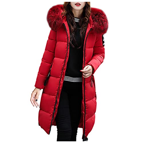 Puffer Coat, Women'S Jacket Fashion Winter Slim Thickening Warm Cotton Jacket Coat Womens Long With Hood Heated Jackets Insulated Snow, Coat For Women Black, Coats Jacket (4XL, Red)
