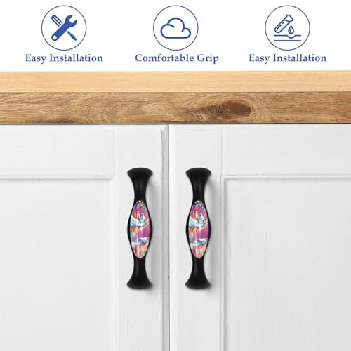 4 Pack ABS Glass Cabinet Pulls, 5 Inch Wave Cabinet Handles Hardware for Kitchen Door Cabinets Cupboard, Double Unicorn Dresser Drawer Handles Pulls
