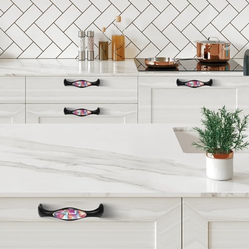 4 Pack ABS Glass Cabinet Pulls, 5 Inch Wave Cabinet Handles Hardware for Kitchen Door Cabinets Cupboard, Double Unicorn Dresser Drawer Handles Pulls