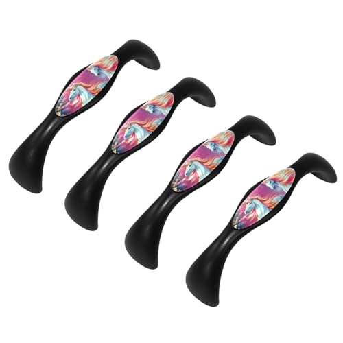 4 Pack ABS Glass Cabinet Pulls, 5 Inch Wave Cabinet Handles Hardware for Kitchen Door Cabinets Cupboard, Double Unicorn Dresser Drawer Handles Pulls